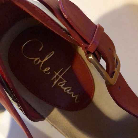 Cole Haan | Shoes | Cole Haan Red Leather Cork Heeled Sandals New ...